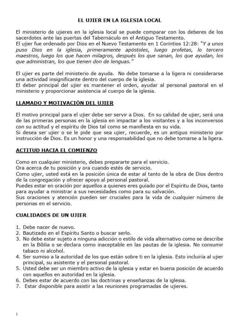 Manual Ujieres | PDF | Oración | Iglesia cristiana