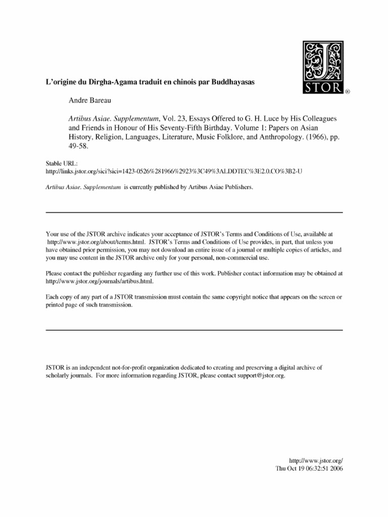 L'origine Du Dirgha-Agama Traduit en Chinois Par Buddhayasas | PDF