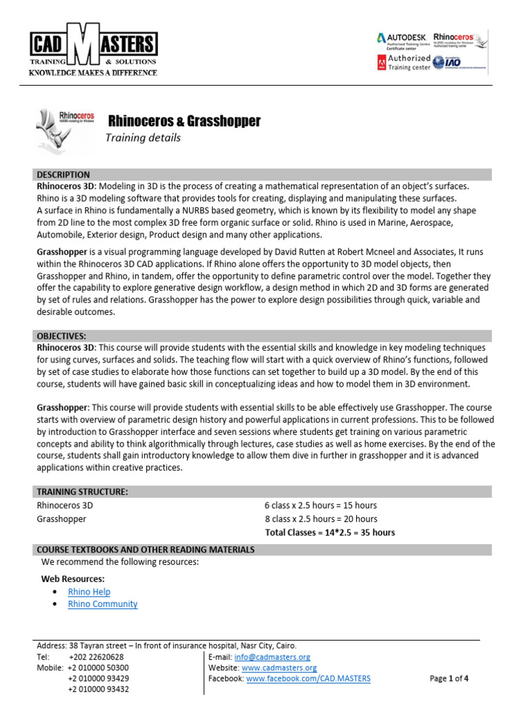 Rhinoceros & Grasshopper Training | PDF | 3 D Computer Graphics | 3 D Modeling