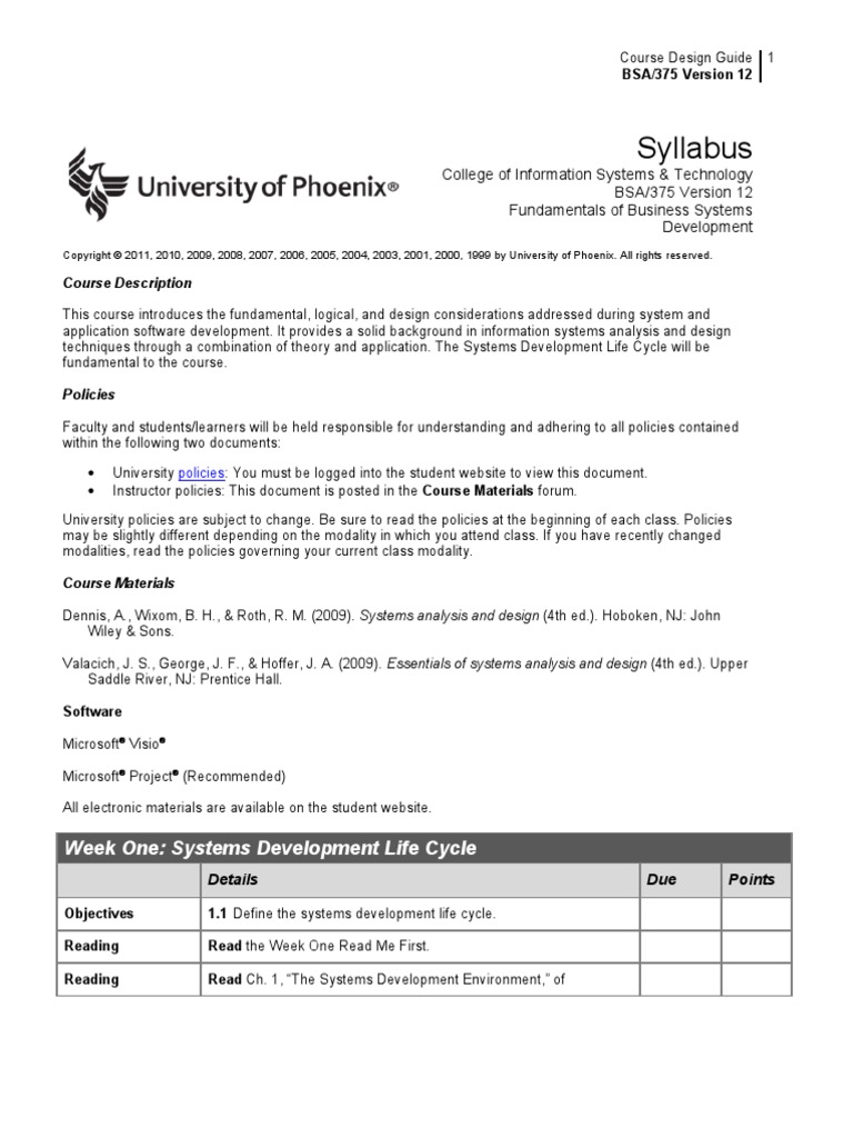 Syllabus: Week One: Systems Development Life Cycle | PDF | Software ...