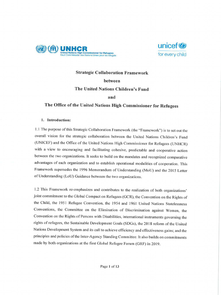 UNICEF-UNHCR Collaboration Document | PDF | Refugee | Unicef