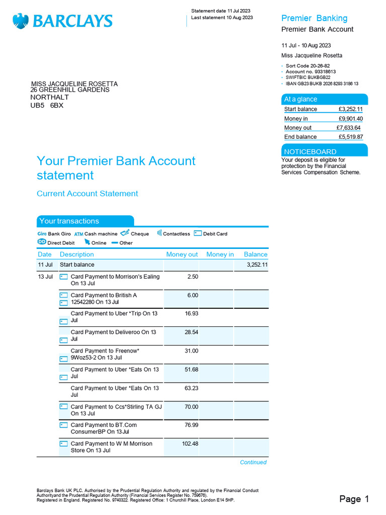 Barclays 1 | PDF | Overdraft | Debit Card