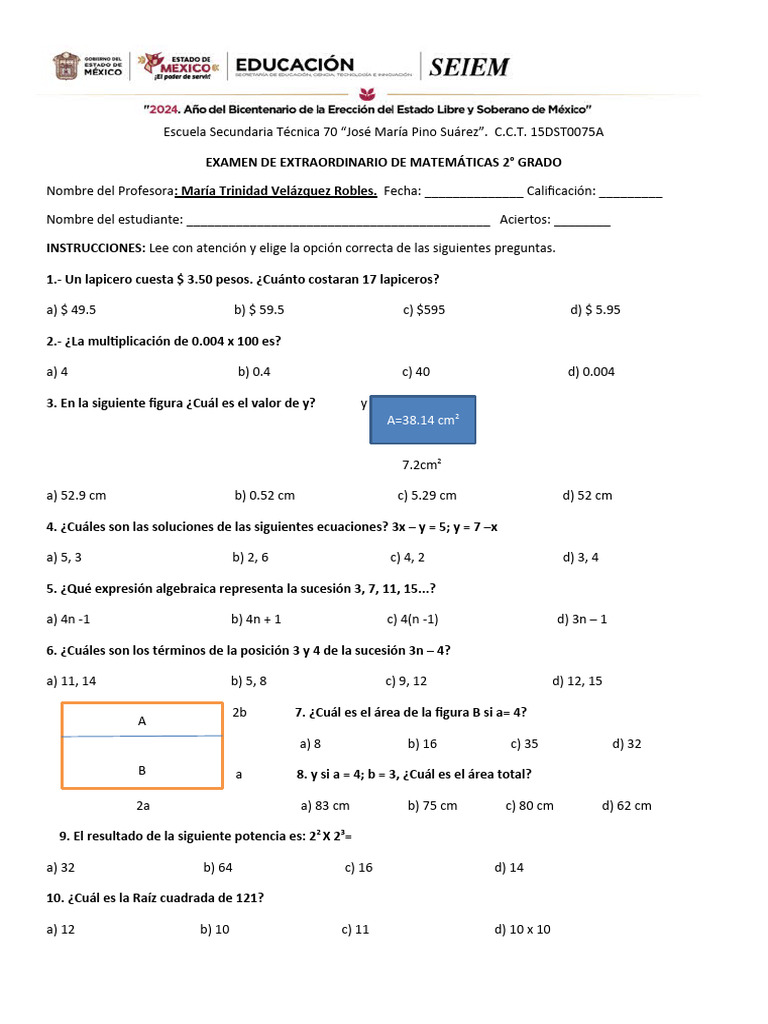 EXAMEN EXTRA.Mate. 3ºD Y E-2024 | PDF | Objetos matemáticos | Conceptos matemáticos