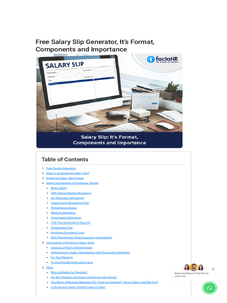 Free Salary Slip Generator, It's Format, Components and Importance ...