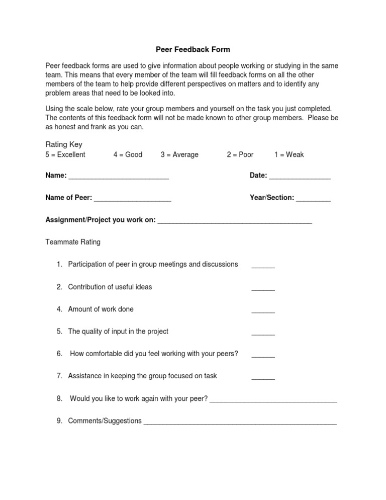 Peer Feedback Form Template | PDF
