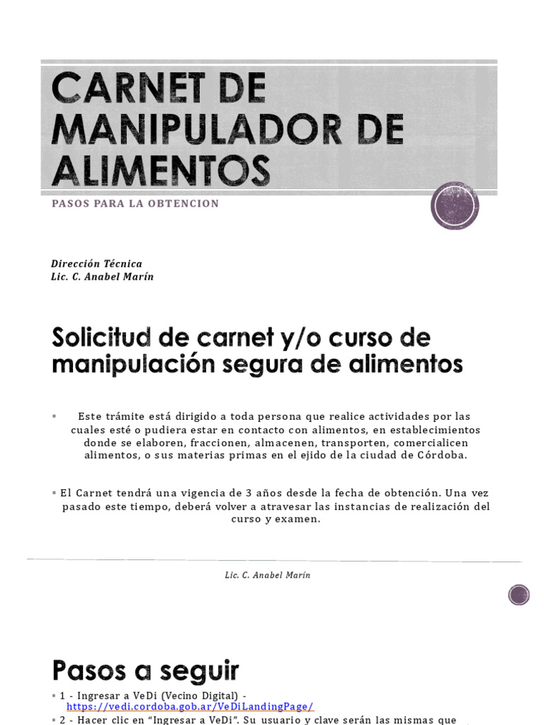 Procedimiento Carnet de Manipulador de Alimentos Lic. Anabel Marin ...