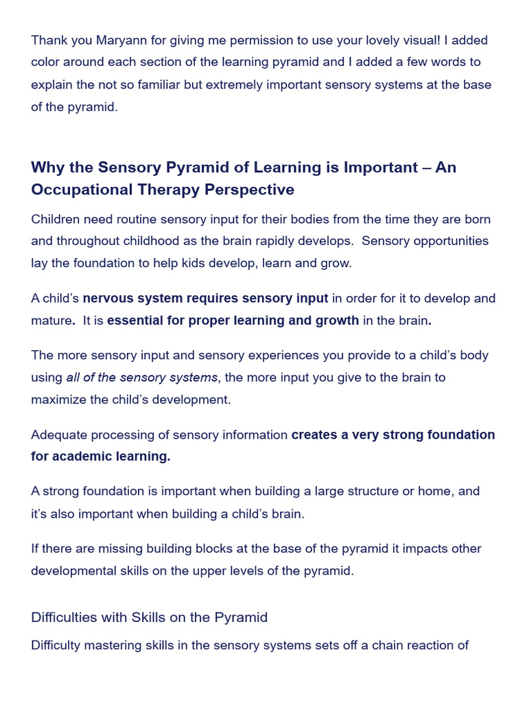 The Sensory Pyramid of Learning - Foundation For Development - 2 | PDF ...