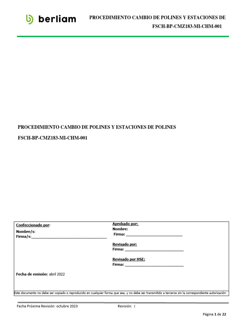 Procedimiento Cambio de Polines Seguro | PDF | Residuos | Riesgo