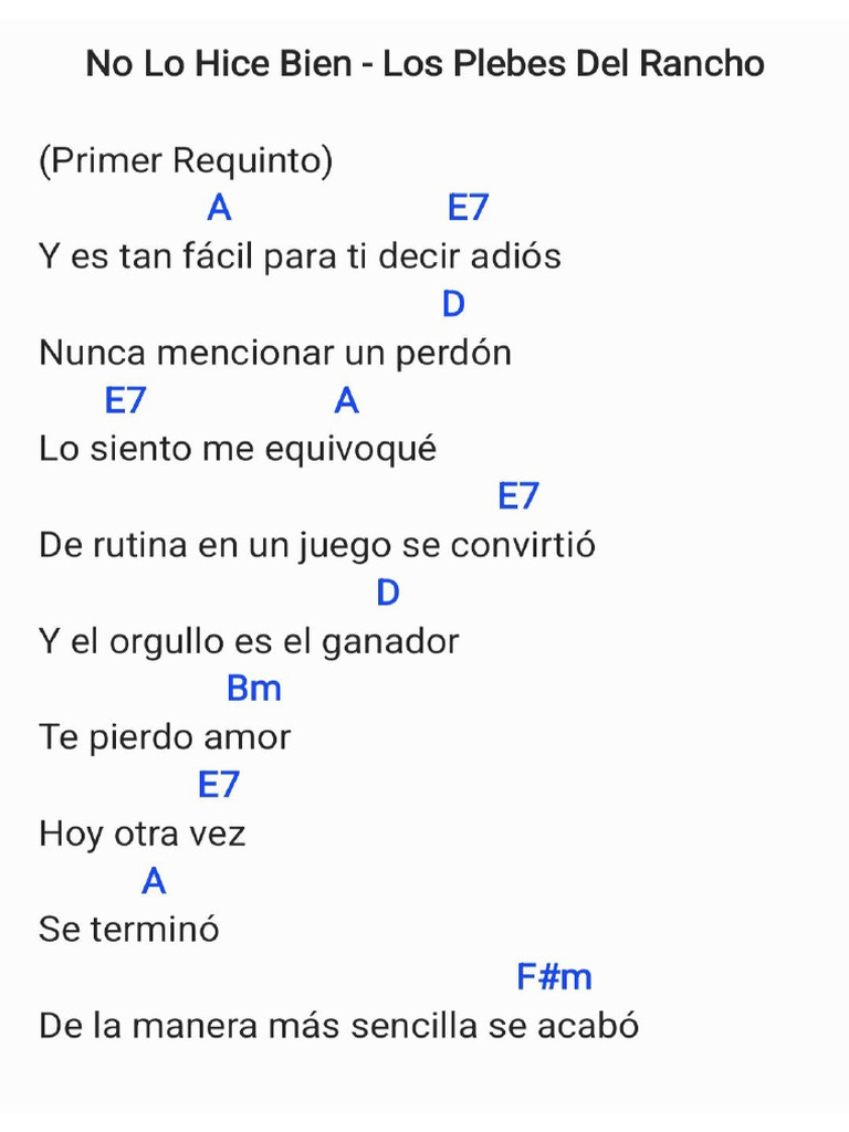 No Lo Hice Bien Letra&Acordes | PDF