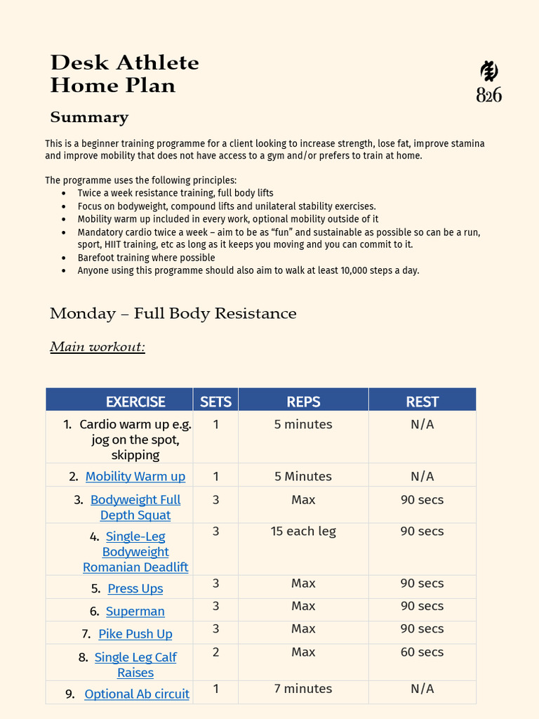 826 Desk Athlete Home Training Plan | Download Free PDF | High ...