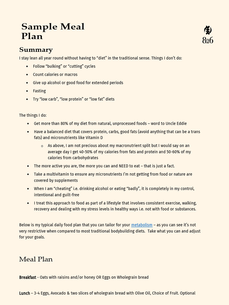 Sample Meal Plan | Download Free PDF | Nutrition | Diet & Nutrition