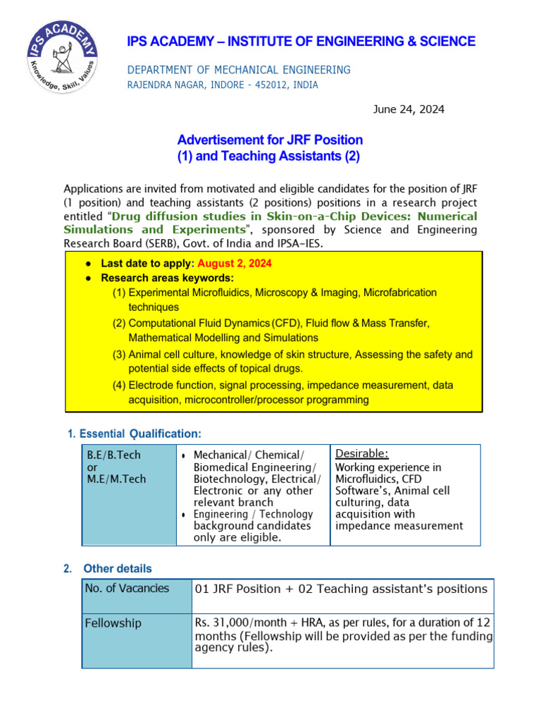 JRF & Teaching Assistant Positions at IPS Academy | PDF | Engineering | Computational Fluid Dynamics