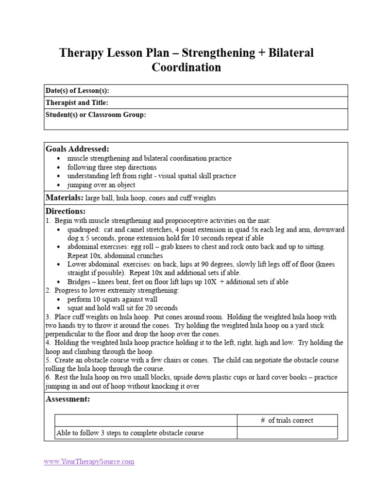 Therapy Lesson Plan | PDF | Anatomical Terms Of Motion | Knee