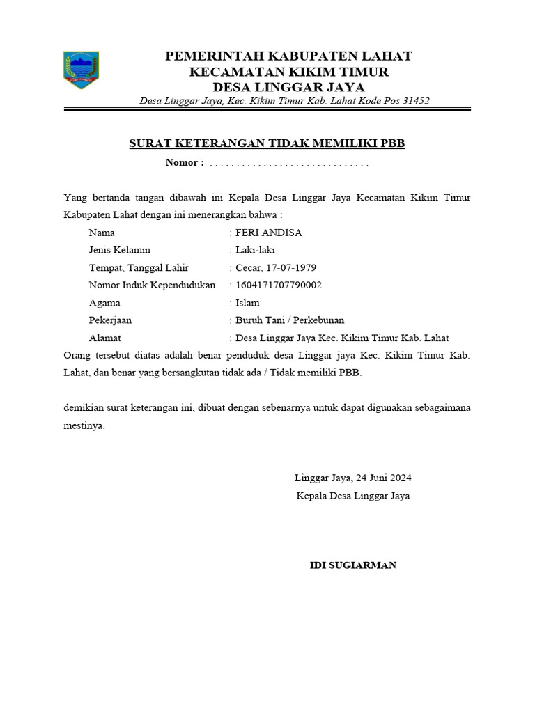 Surat Keterangan Tidak Memiliki PBB | PDF