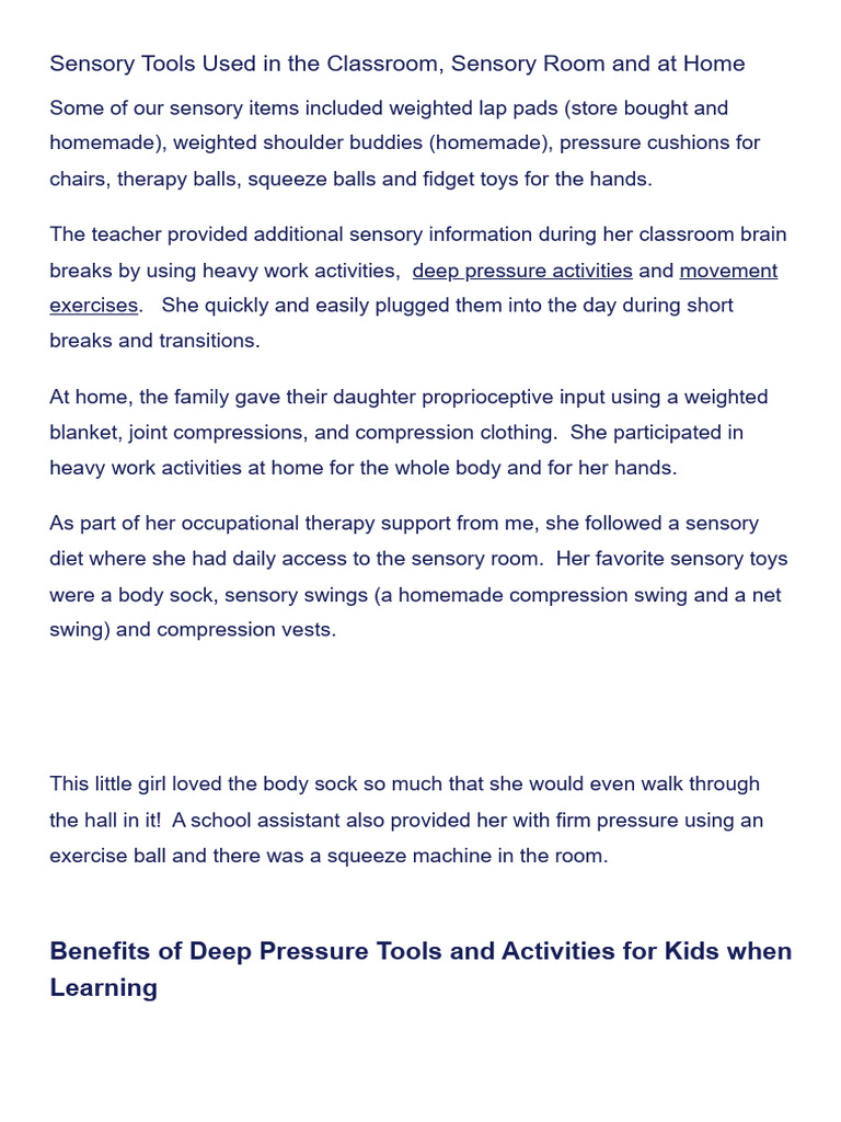 Sensory Deep Pressure Tools and Activities To Calm Kids - 2 | PDF ...
