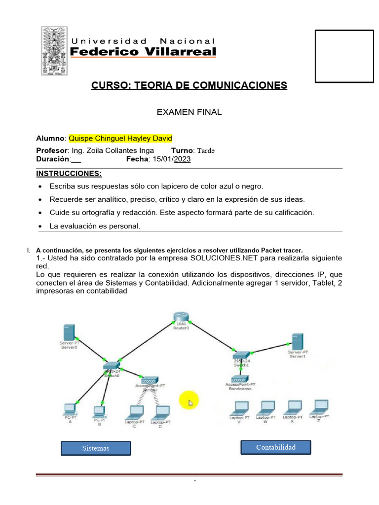 EXAMEN FINAL basico Teoria de Comunicaciones(packet tracer) | Descargar gratis PDF | Inalámbrico ...
