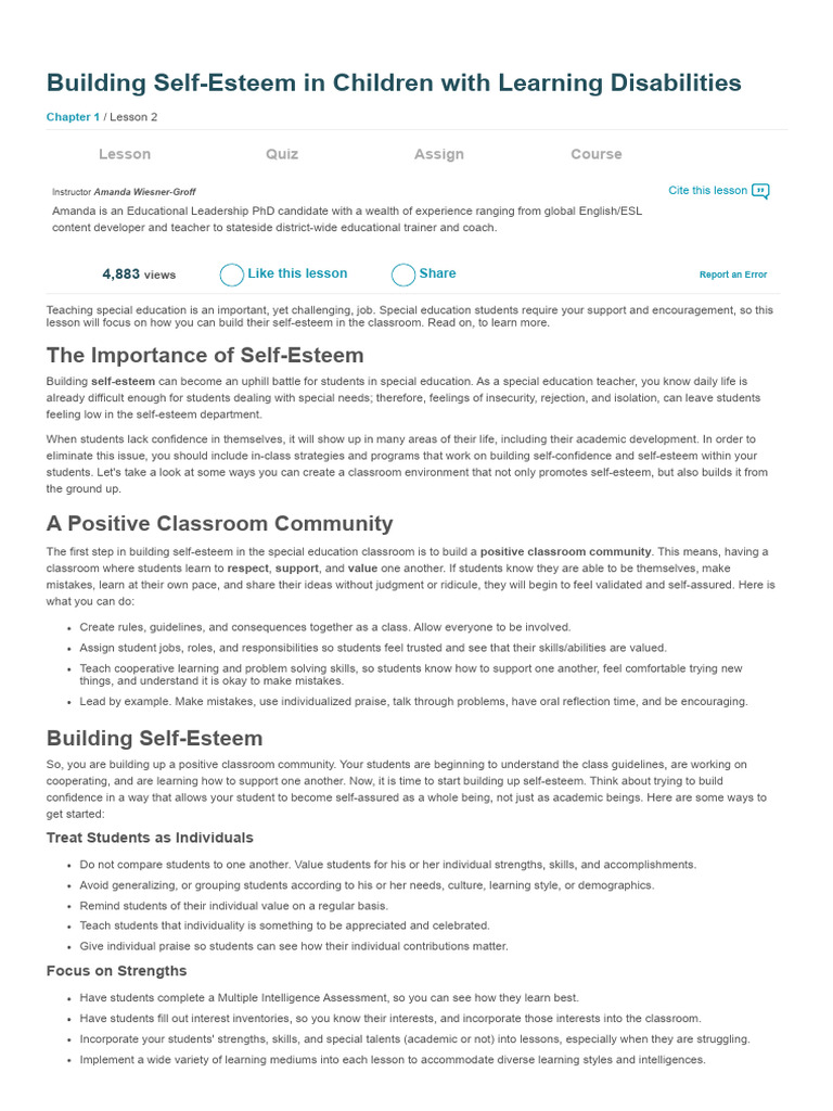 Building Self-Esteem in Children With Learning Disabilities | PDF ...