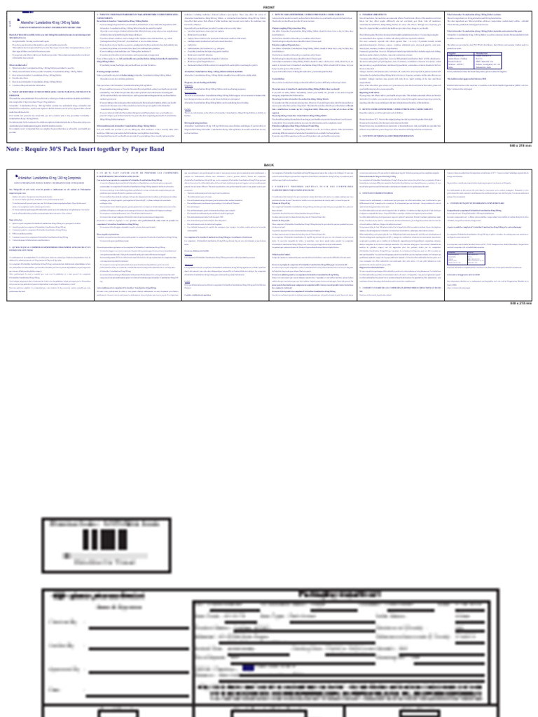 Artefan 40 240 Artemether 40mg and Lumefantrine 240mg Tablets PIL | PDF ...