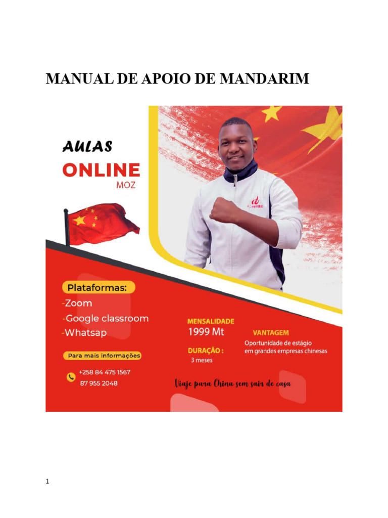 Manual de Mandarim Curso Online Oule Laoshi. | PDF | Pinyin | Caracteres chineses