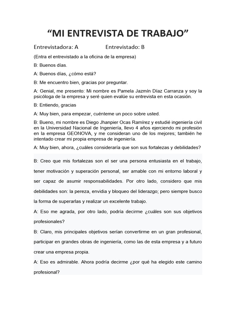 Ejemplo de Entrevista de Trabajo | PDF | Business | Entrevista de trabajo