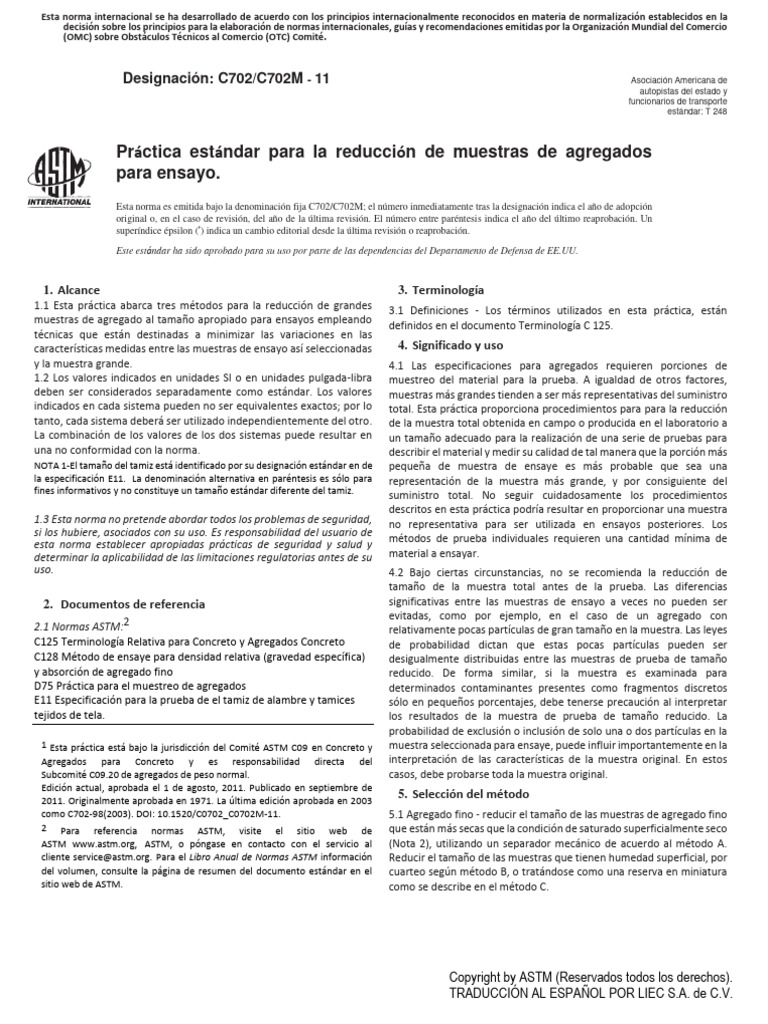 Astm c702 Reducción de Muestras de Agregados para Ensayo | PDF ...
