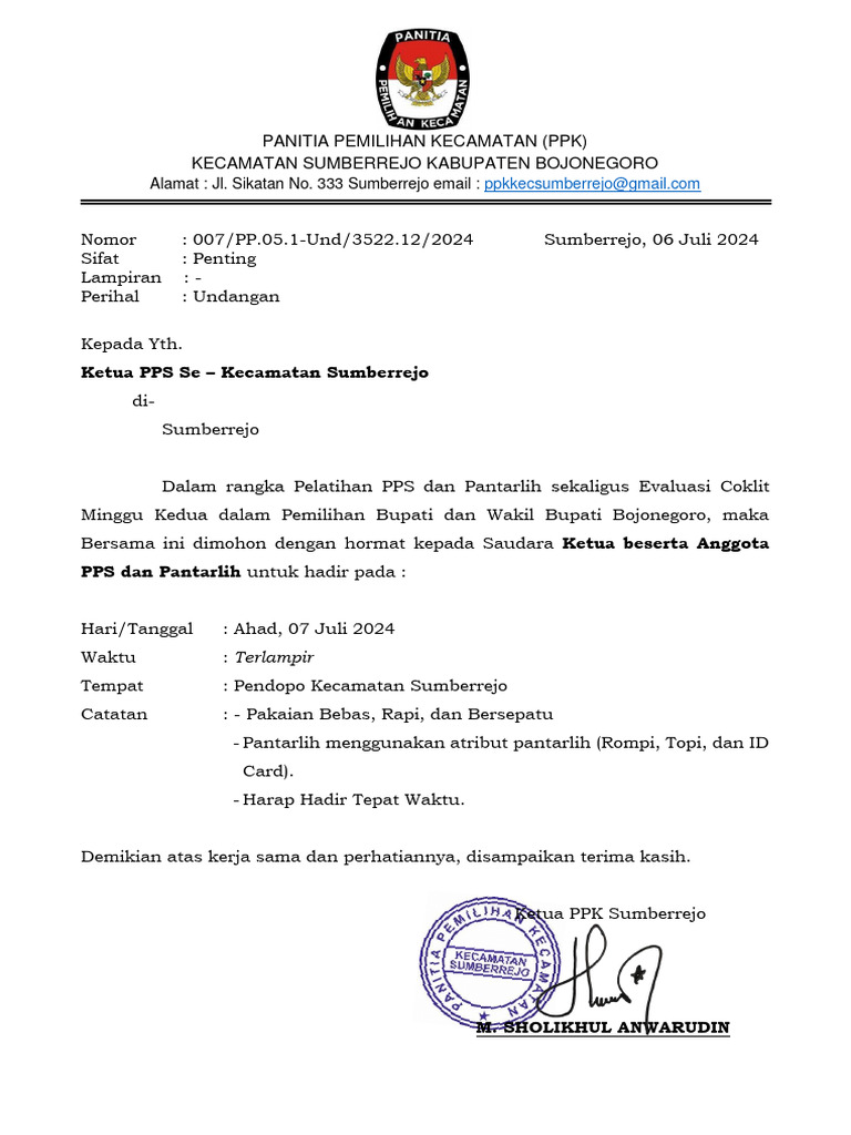 Undangan PPS Pantarlih 7 Juli 2024 | PDF