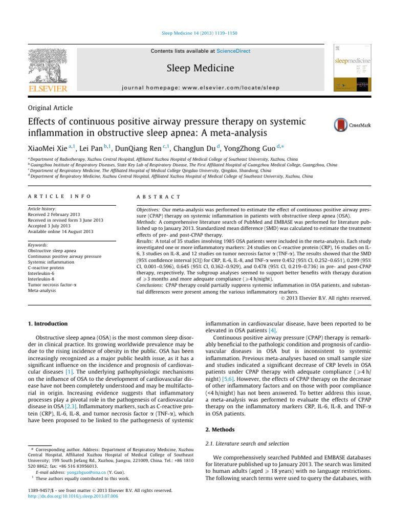 Effects of continuous positive airway pressure therapy on systemic ...