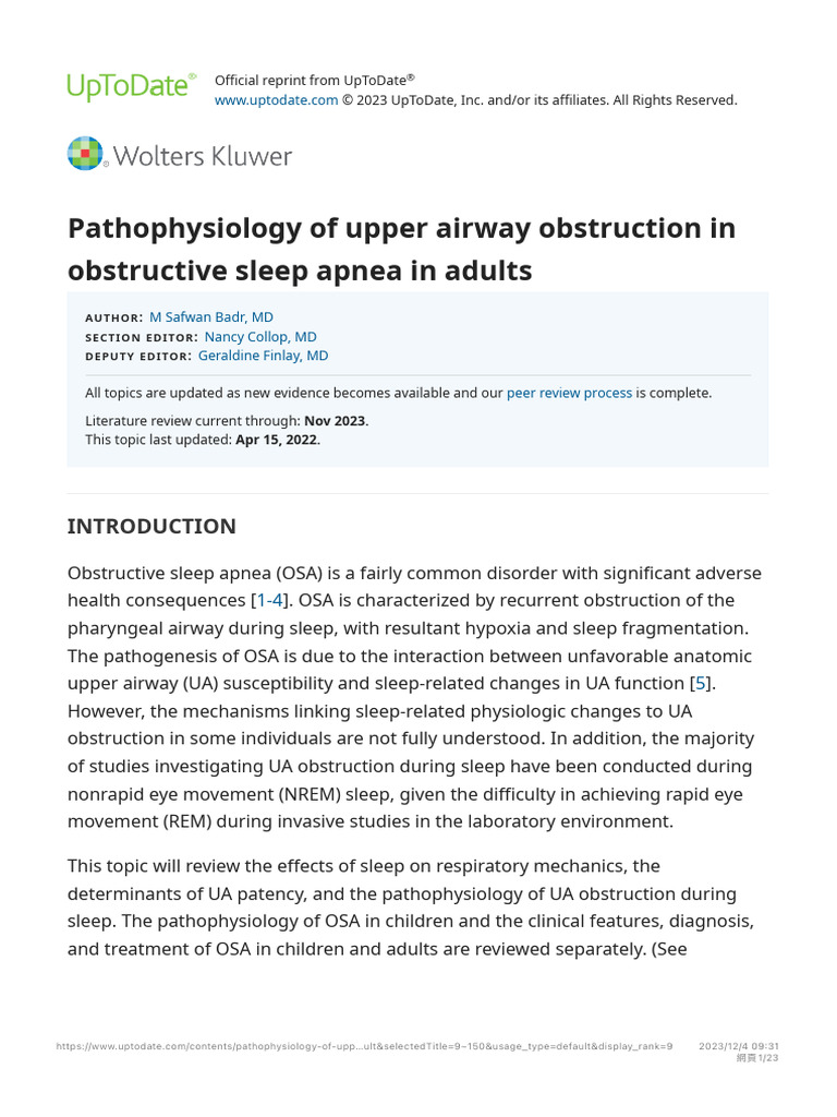 Pathophysiology of Upper Airway Obstruction in Obstructive Sleep Apnea ...