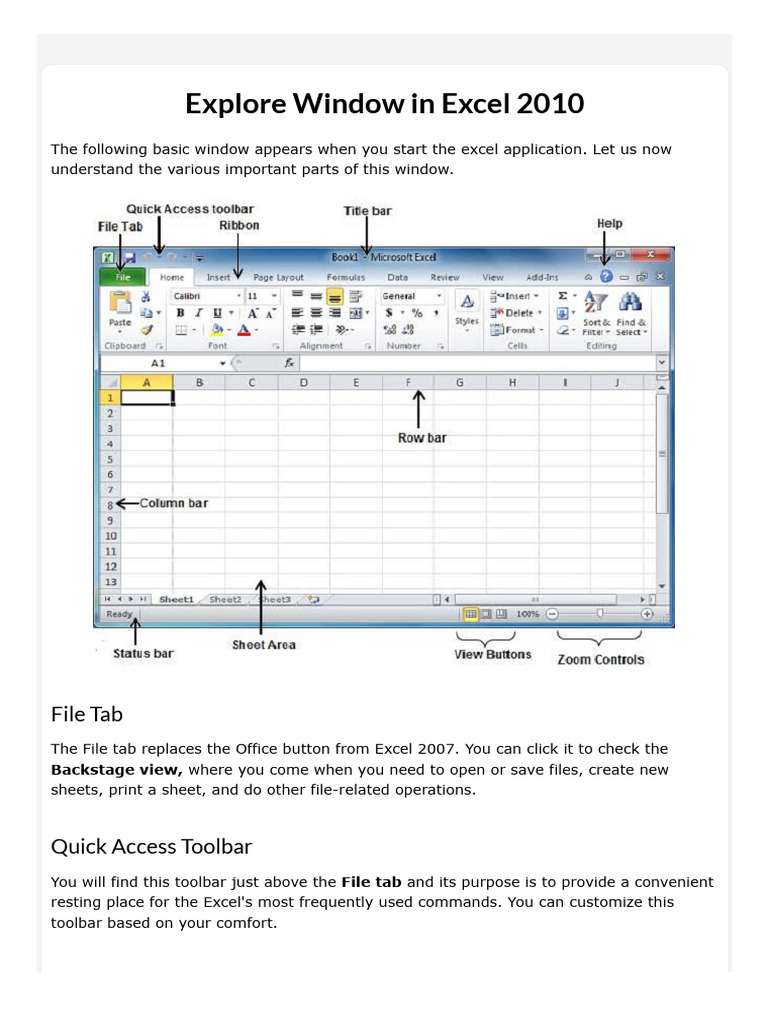 Excel 2010 Window Overview Guide | PDF | Window (Computing) | Human ...
