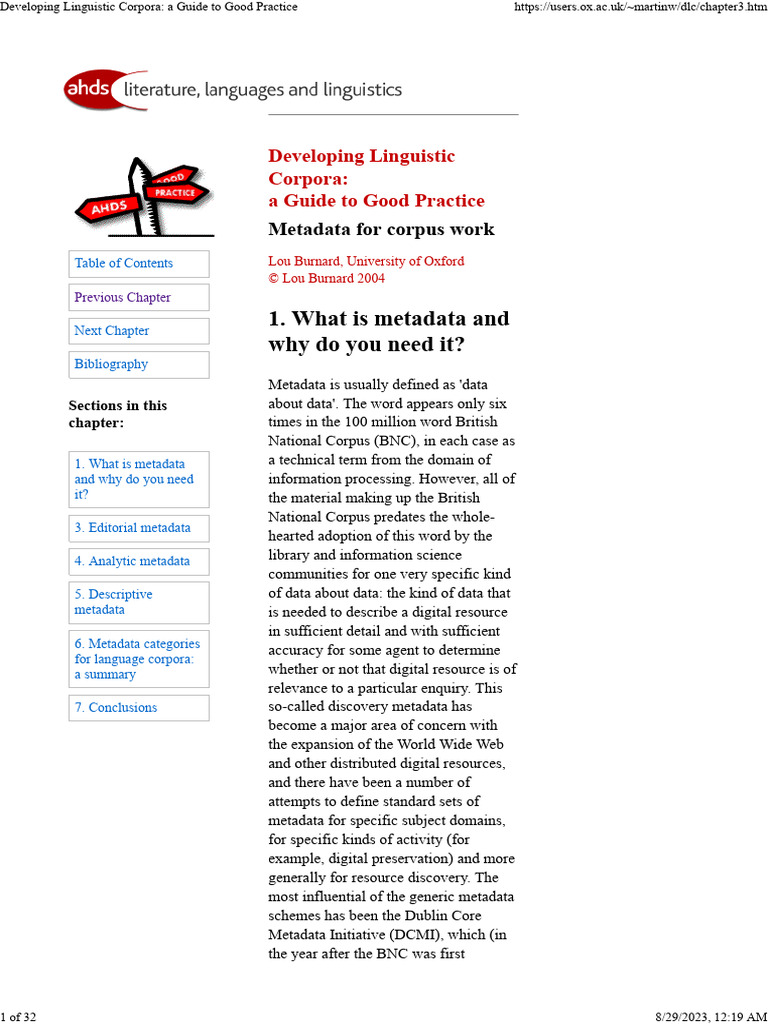 Developing Linguistic Corpora a Guide to Good Practice | PDF | Metadata | Linguistics