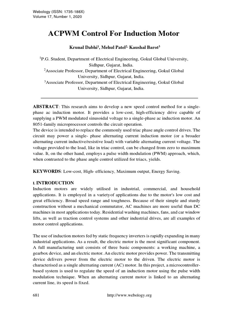 ACPWM Control For Induction Motor: Krunal Dabhi, Mehul Patel Kaushal Barot | PDF | Electric ...