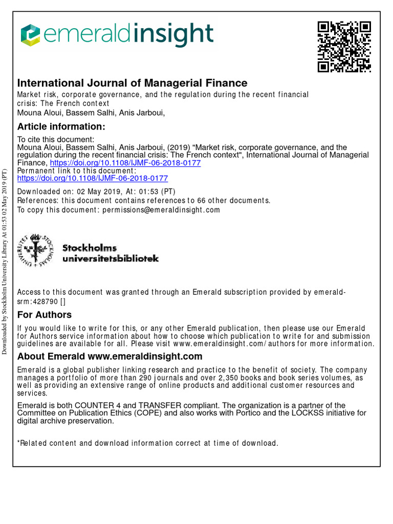 International Journal of Managerial Finance: Article Information | PDF ...