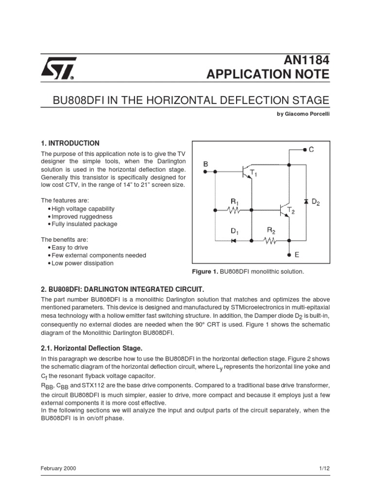 AN1184 Application Note: Bu808Dfi in The Horizontal Deflection Stage | PDF | Transistor | Direct ...