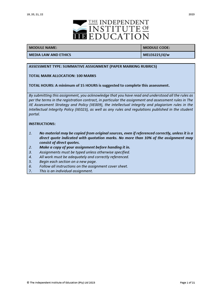 MELE6221 Summative Assignment | PDF | Detention (Imprisonment) | Arrest