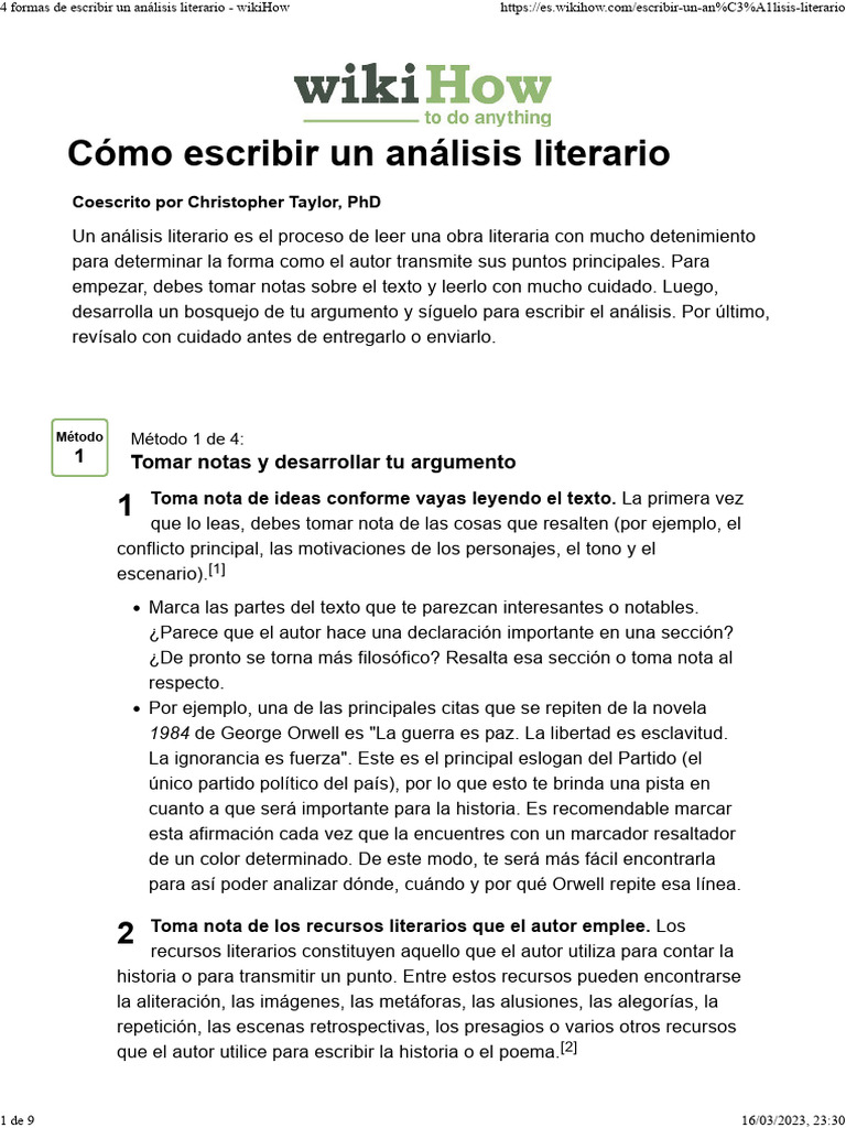 Como Escribir Un Análisis Literario | PDF | Autor | Ensayos