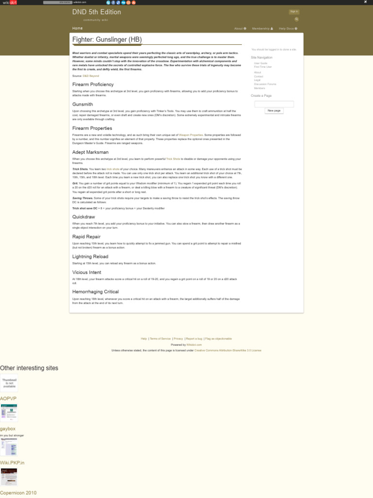 D&D 5E Fighter: Gunslinger Guide | PDF | Firearms