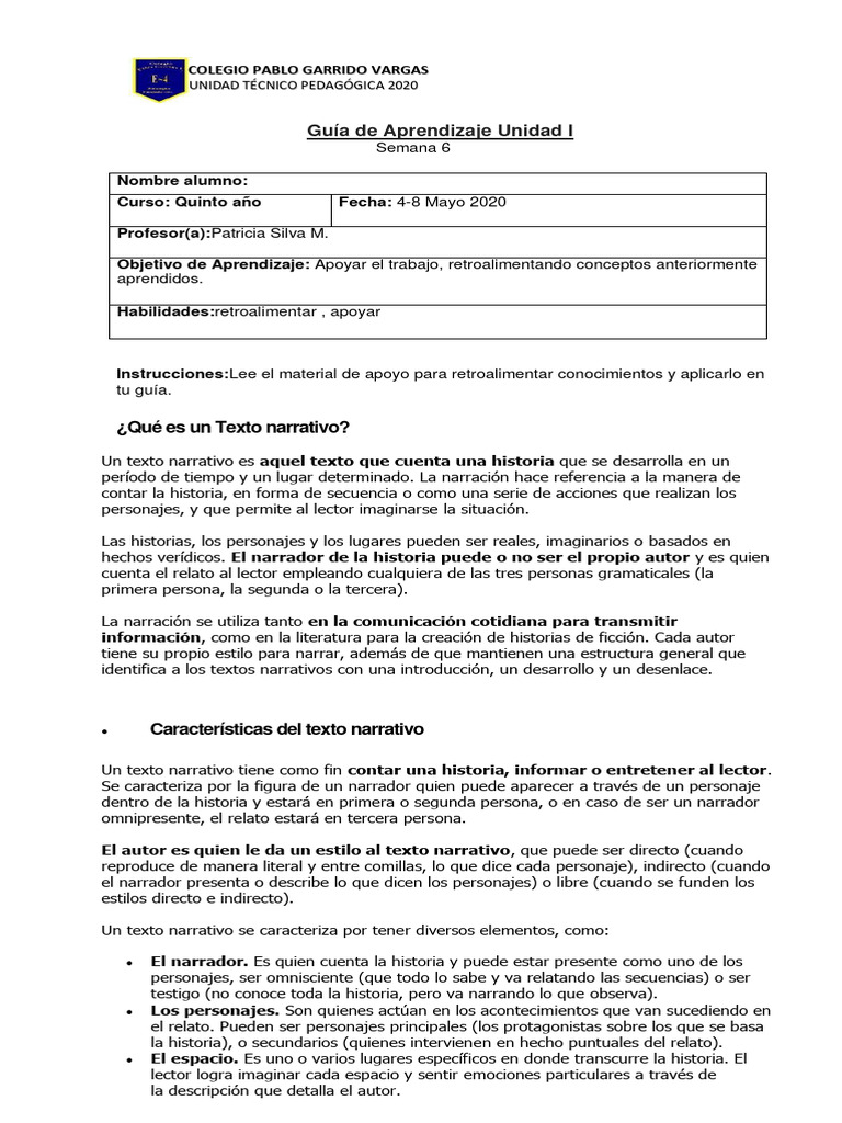 Guia 5to Leng Sem6 | PDF | Narración