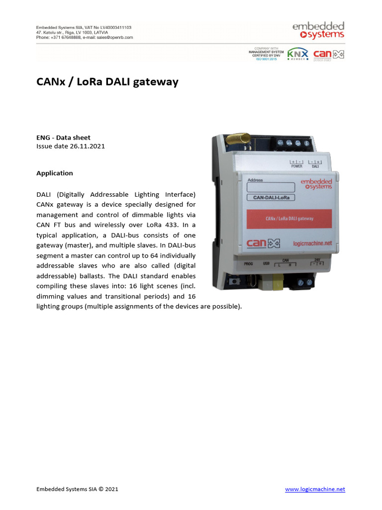 CANx-DALI-LoRa-datasheet Manual 26112021 V2 | PDF | Bandwidth (Signal ...