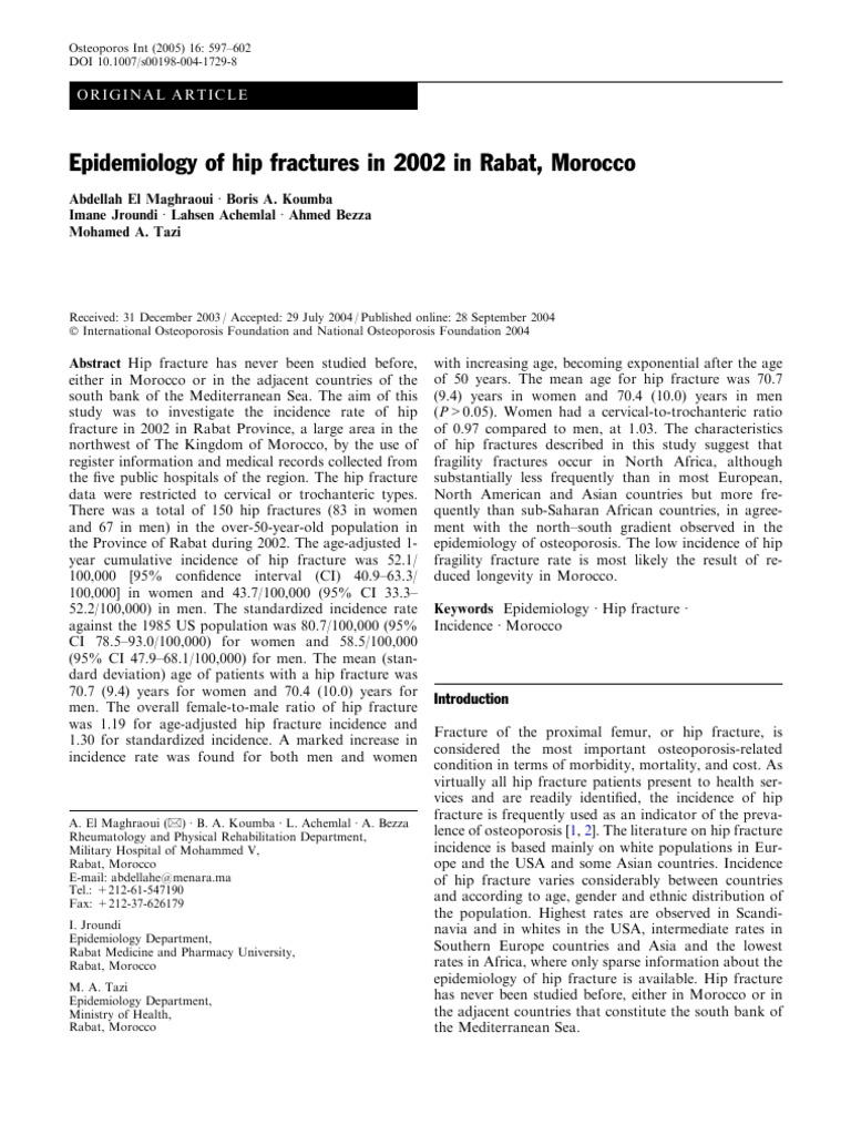 Hip Fractures in 2002 in Rabat | PDF | Osteoporosis | Hospital