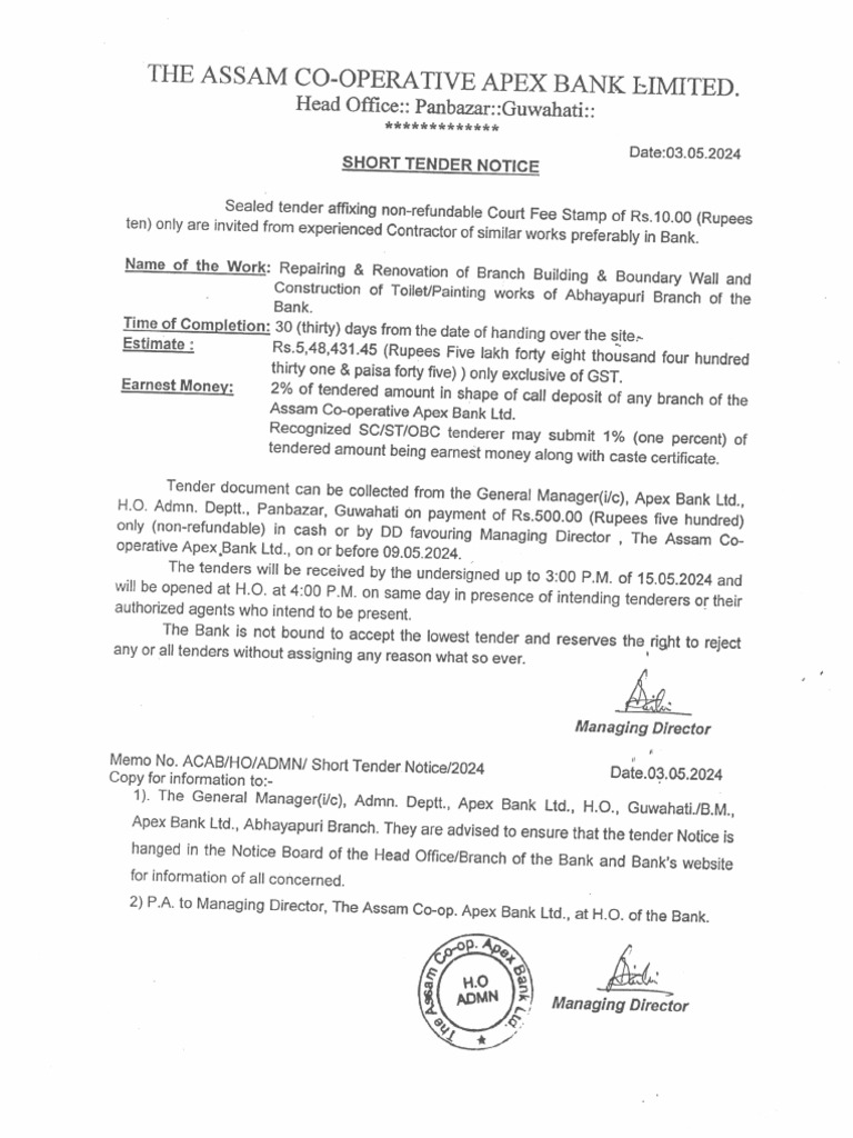 Short Tender Notice 06 05 2024 | PDF
