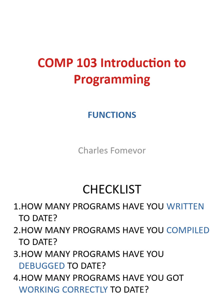COMP 103 L6-Functions - Stud. | PDF | Parameter (Computer Programming) | Integer (Computer Science)