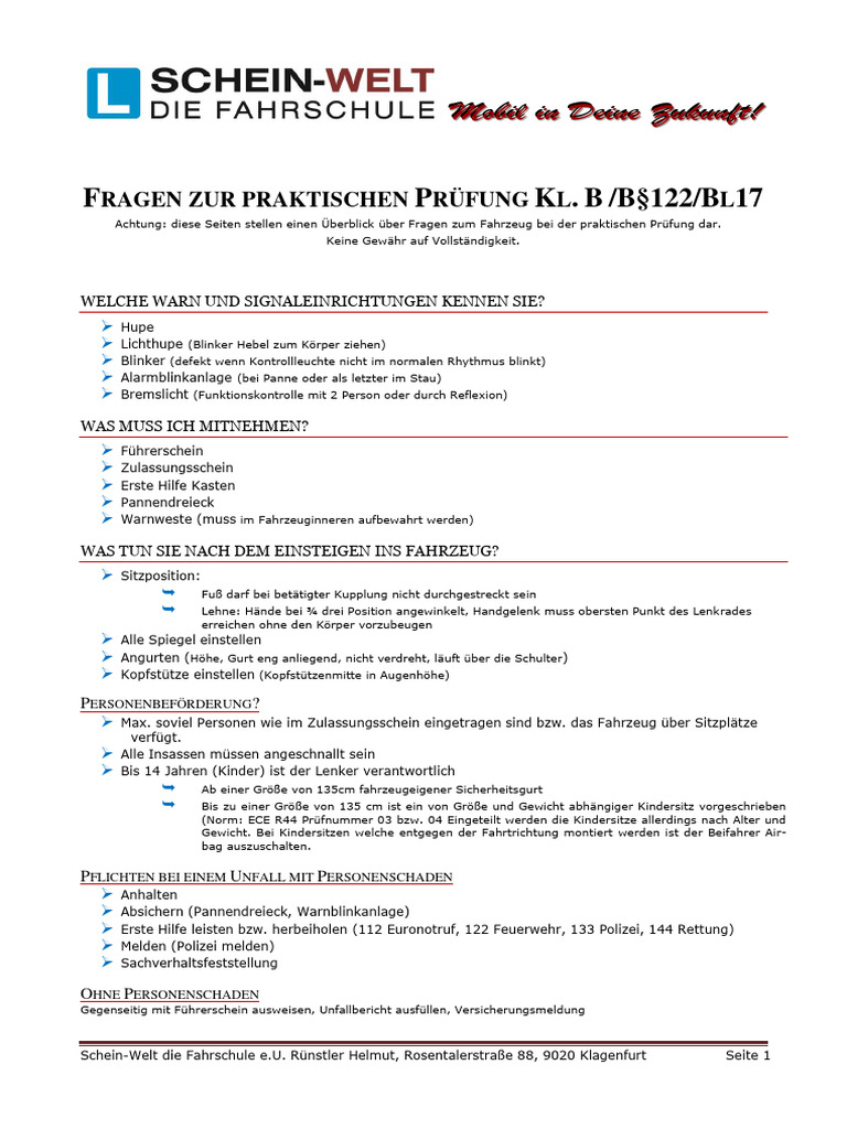 Praktisch Prufung Fragen