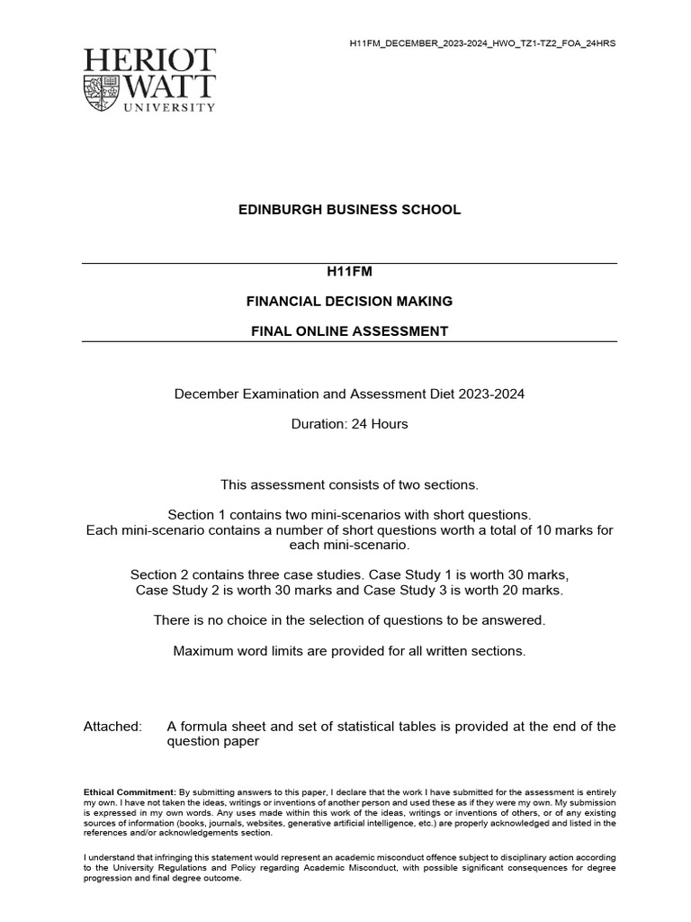 Financial Decision Making DEC - P2023 | PDF | Financial Economics ...
