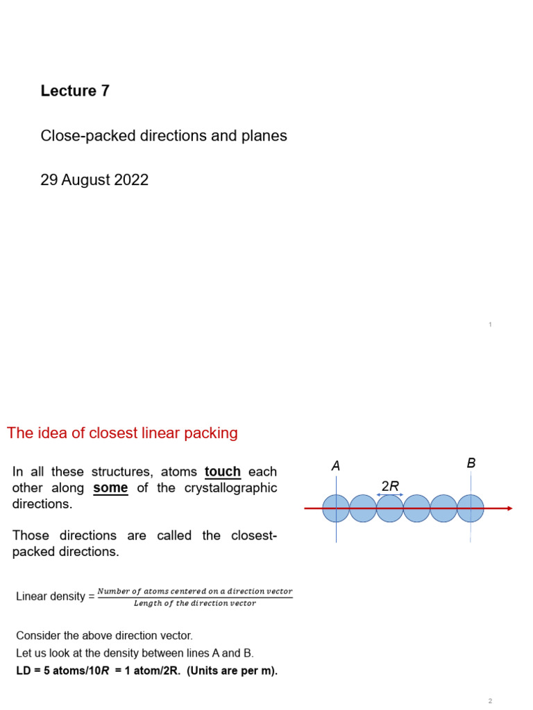 Close-Packed Directions and Planes 29 August 2022 | PDF | Crystal ...