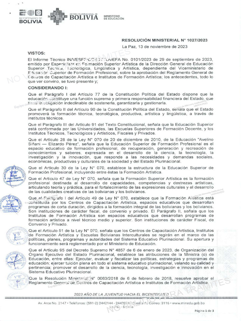RM 1027 - 2023 Reglamento General de Ifas y Cecas Compressed | PDF | Educación más alta | Bolivia