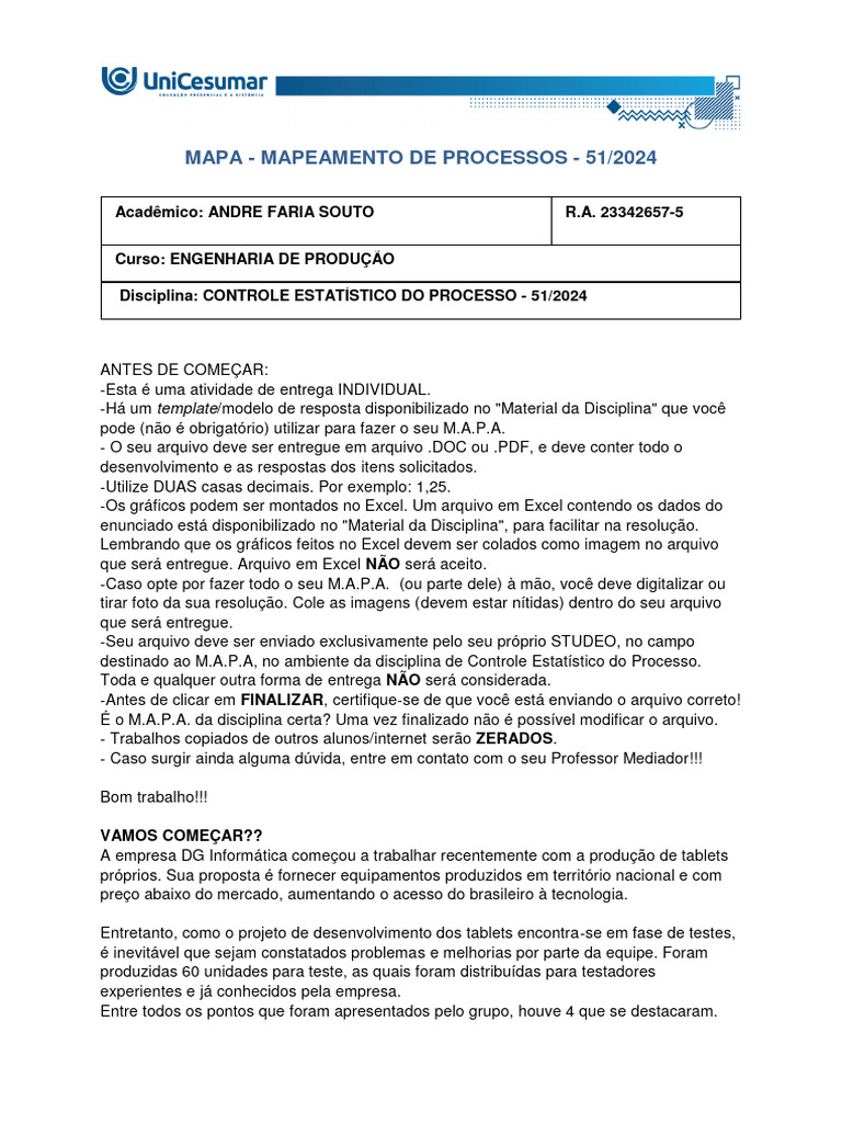 Mapa - Controle Estatístico Do Processo - 512024 | PDF | Histograma