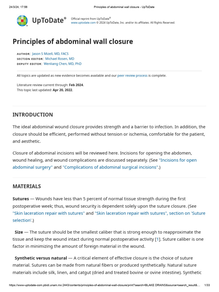 Principles of Abdominal Wall Closure - UpToDate | PDF | Surgical Suture ...