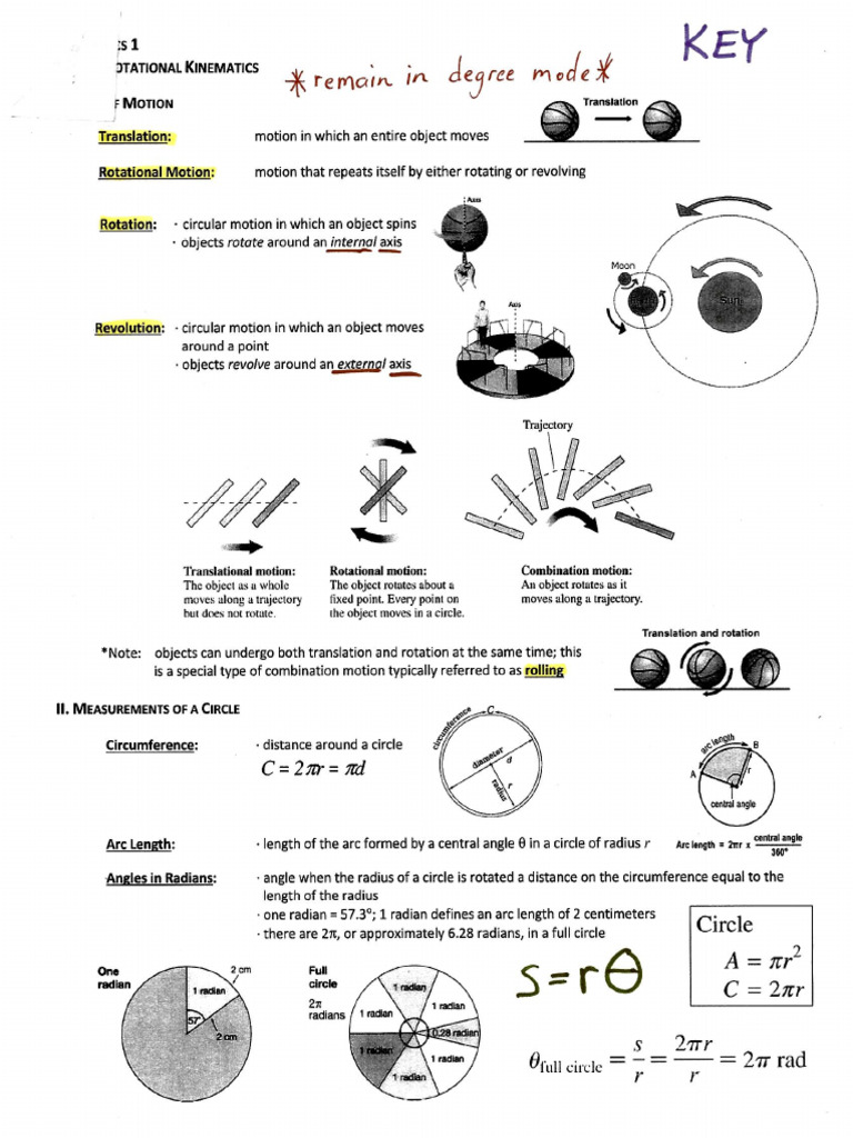 Notes Rotational Kinematics Worked-Out KEY | PDF