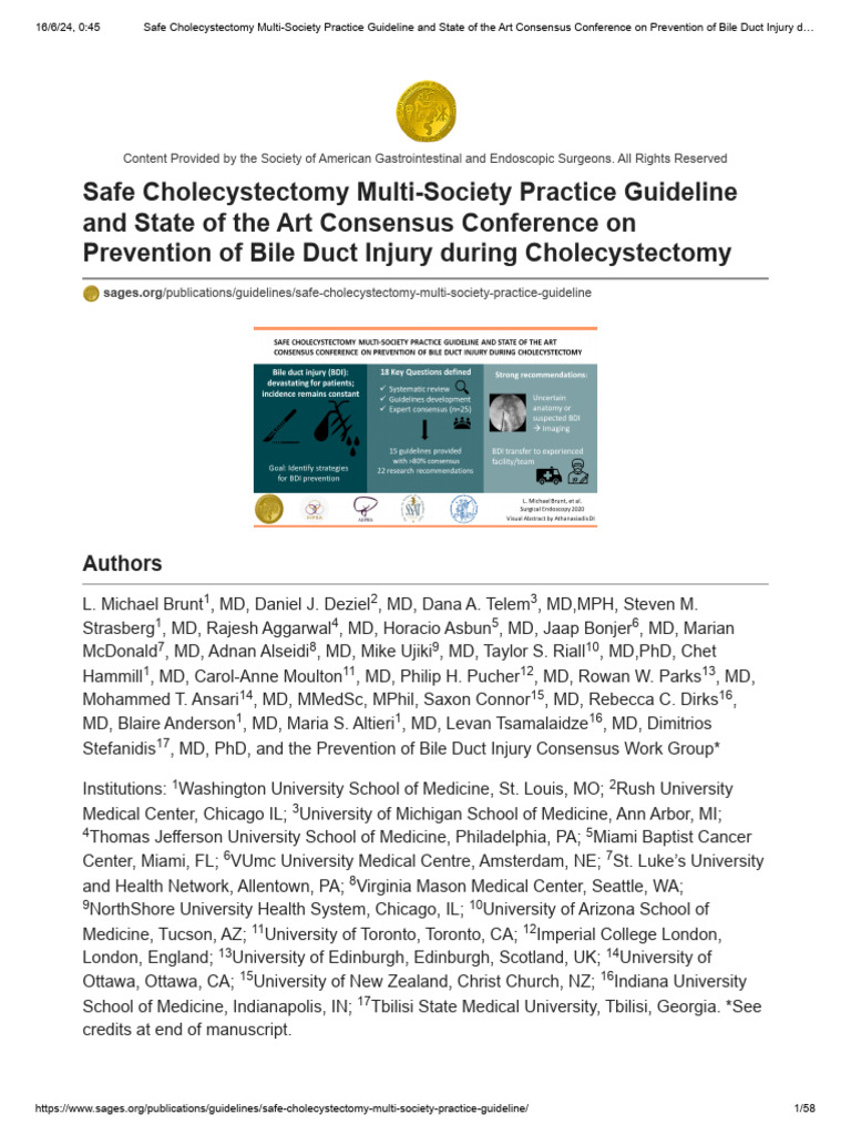 Safe Cholecystectomy Multi-Society Practice Guideline and State of The ...