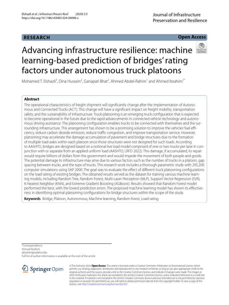 Advancing Infrastructure Resilience: Machine Learning-Based Prediction ...